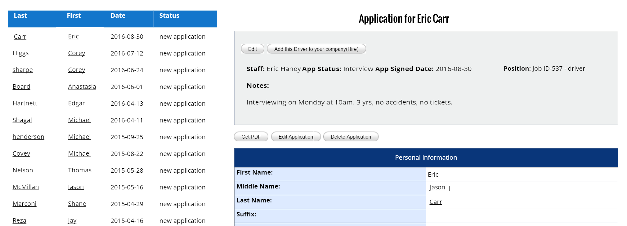 Online Driver Applications